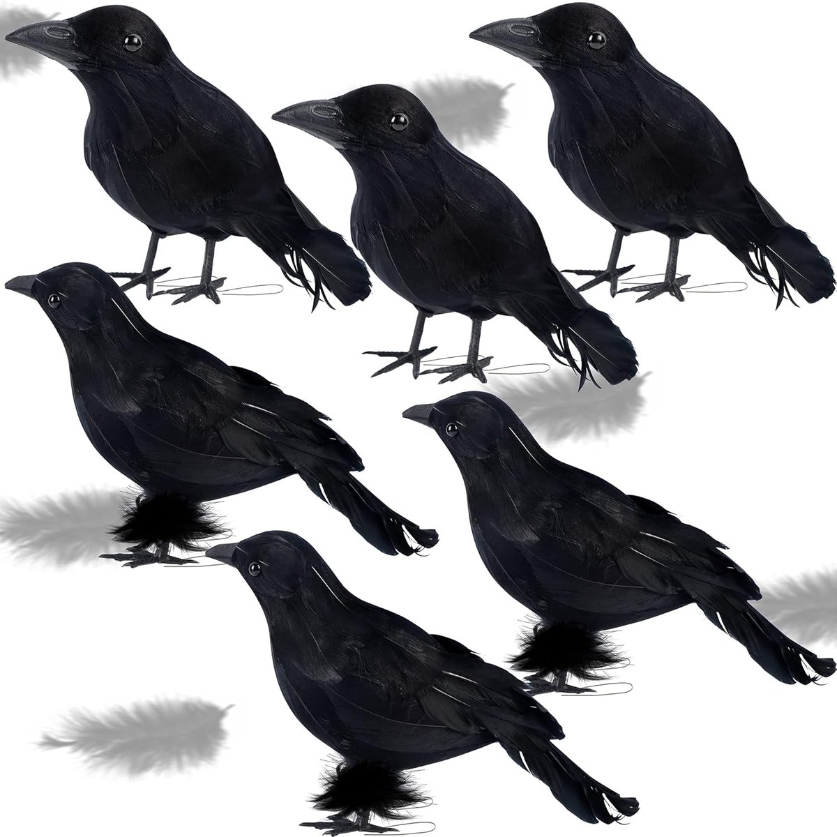 6 Pack Halloween Black Feathered Crows, Realistic Halloween Party Home ...