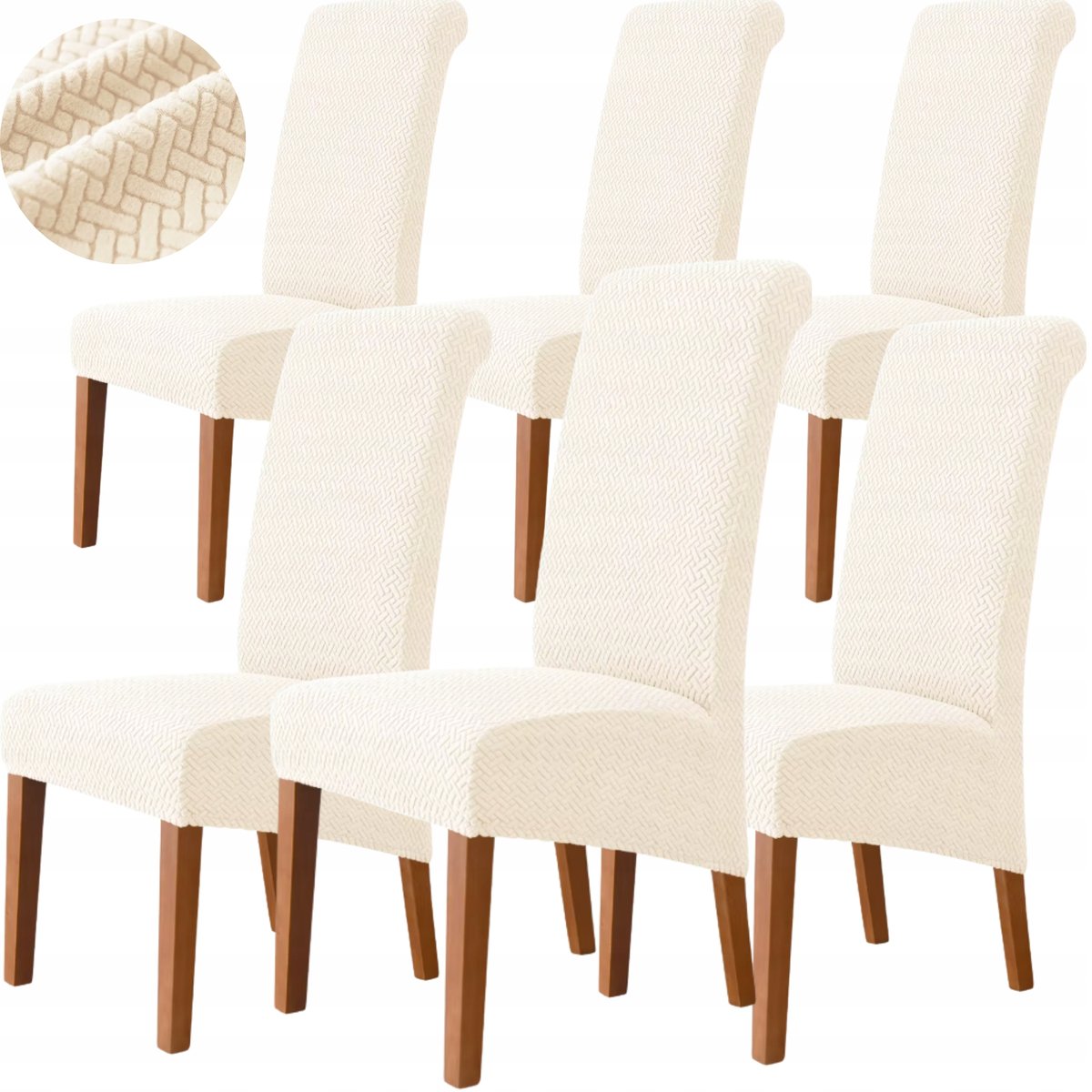 6 SZT POKROWIEC NA KRZESŁO XL ECRU POKROWCE SKOŚNE DUŻE ŻAKARD GRUBY ...