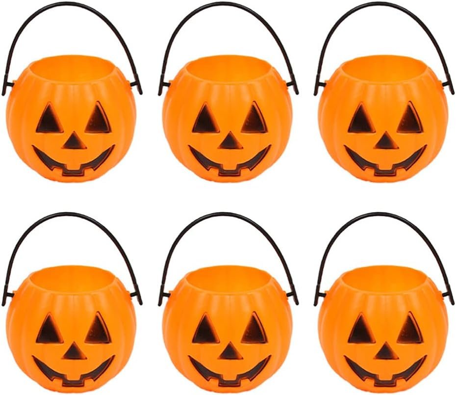 6pcs Halloween Pumpkin Bucket Trick or Treat Bucket with Handle Mini ...