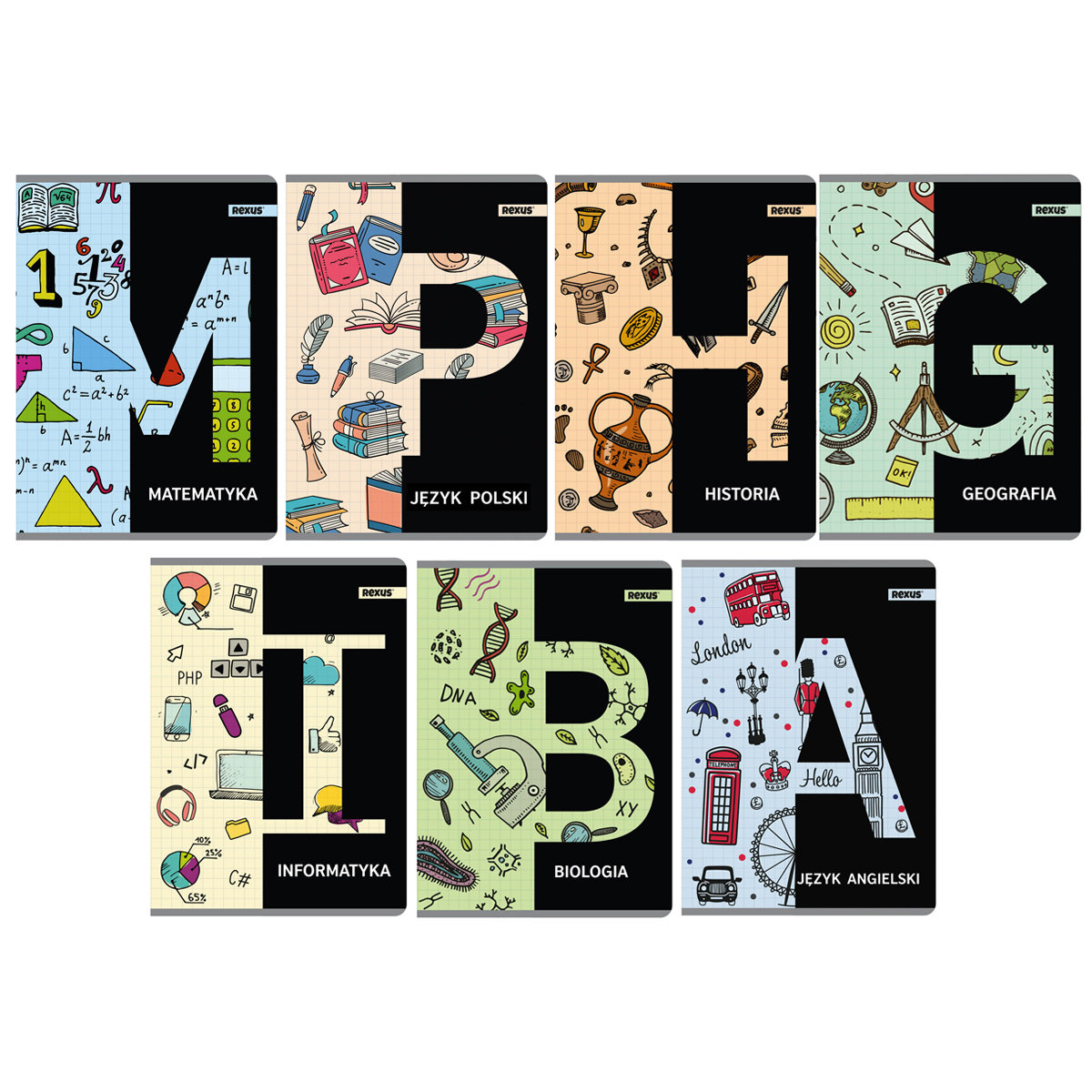 7X ZESZYTY PRZEDMIOTOWE A5 DO KLAS 5-6, 60 KARTEK, BENIAMIN / REXUS ...