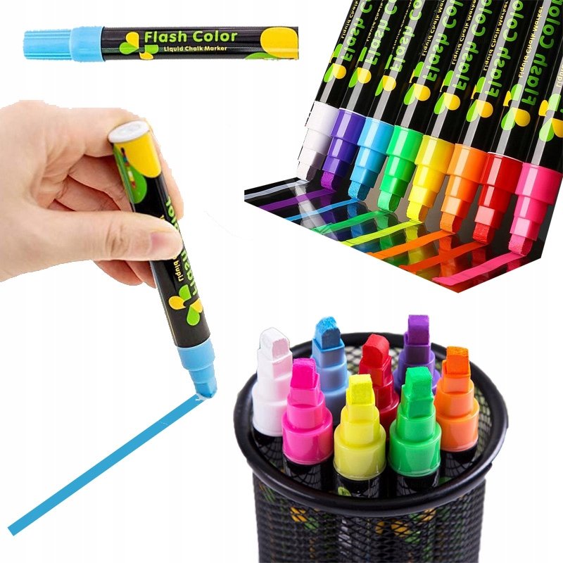 8 Kolorów Grube Markery Kredowe Pisaki Mazaki Flamastry Fluoroscencyjne ...