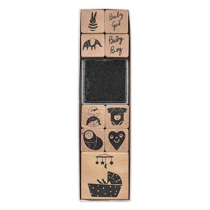 9 drewnianych stempli z poduszką do tuszowania - Baby - Inna marka ...