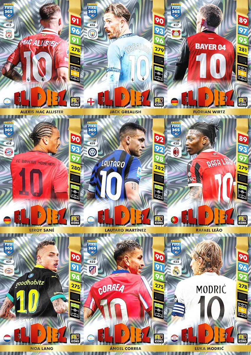 9 karty piłkarskie KOMPLET FIFA 2025 ICONS EL DIEZ 415 - 423 ZESTAW SET ...