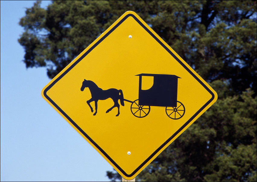 A caution sign to auto drivers to be on the lookout for Amish horses ...