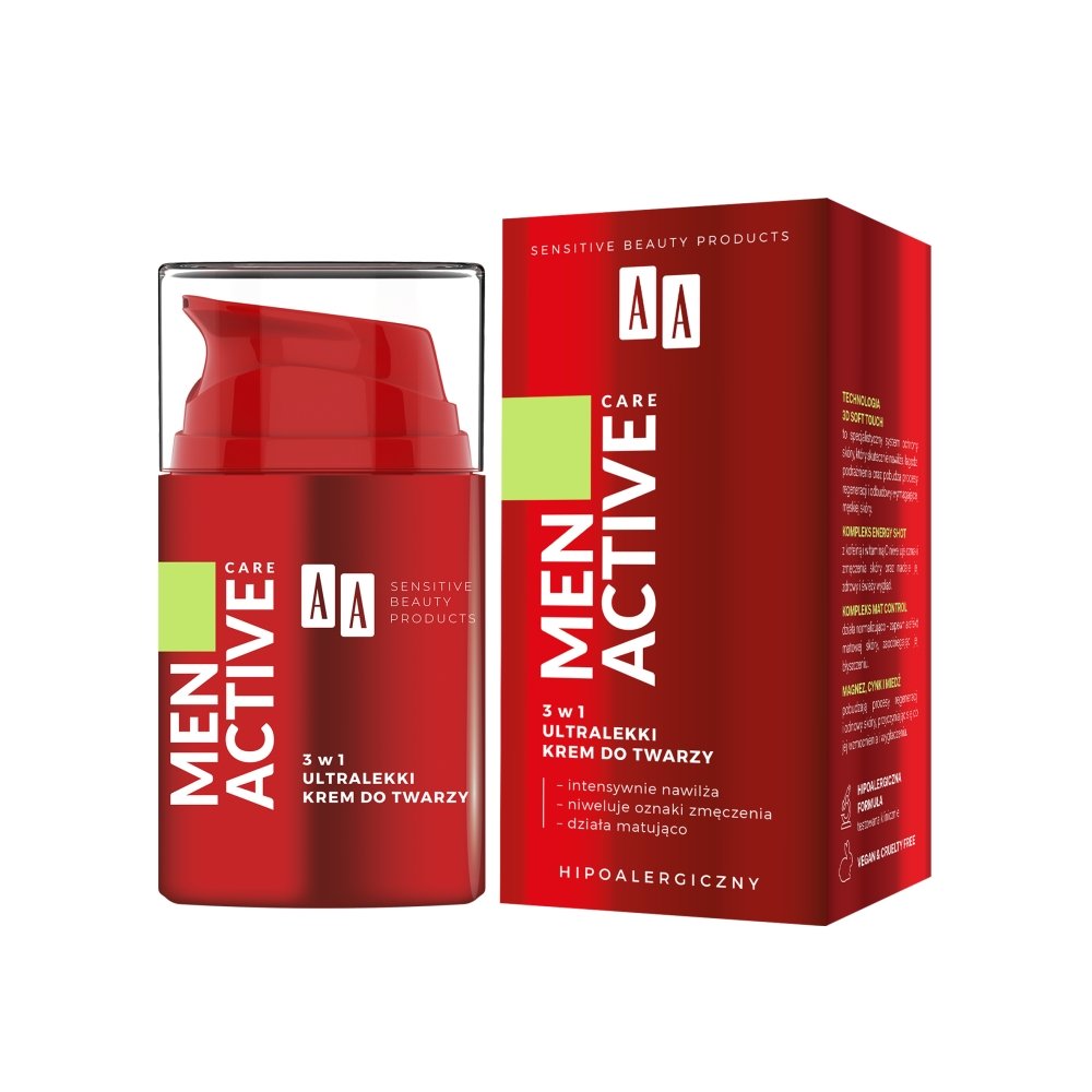 AA Men Active Care Ultralekki krem do twarzy 3w1 50 ml | Sklep EMPIK.COM