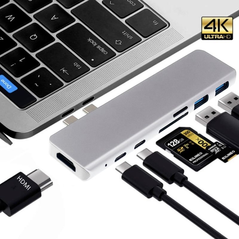 Adapter 7w1 HUB USB-C HDMI 4K SD Macbook Pro / Air - Srebrny - Inny producent | Sklep EMPIK.COM