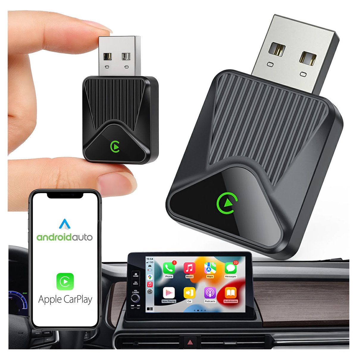 Adapter Bezprzewodowy Apple CarPlay i Android Auto do Auta, Plug & Play ...