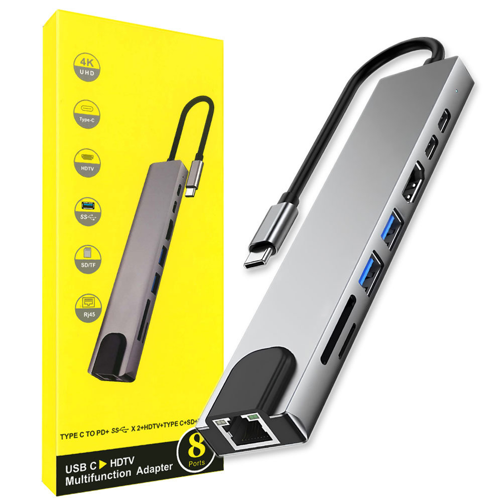 Adapter HUB rozdzielacz USB-C do laptopa 8w1 USB 3.0 HDMI 4K LAN alu 100W - Polion | Sklep EMPIK.COM