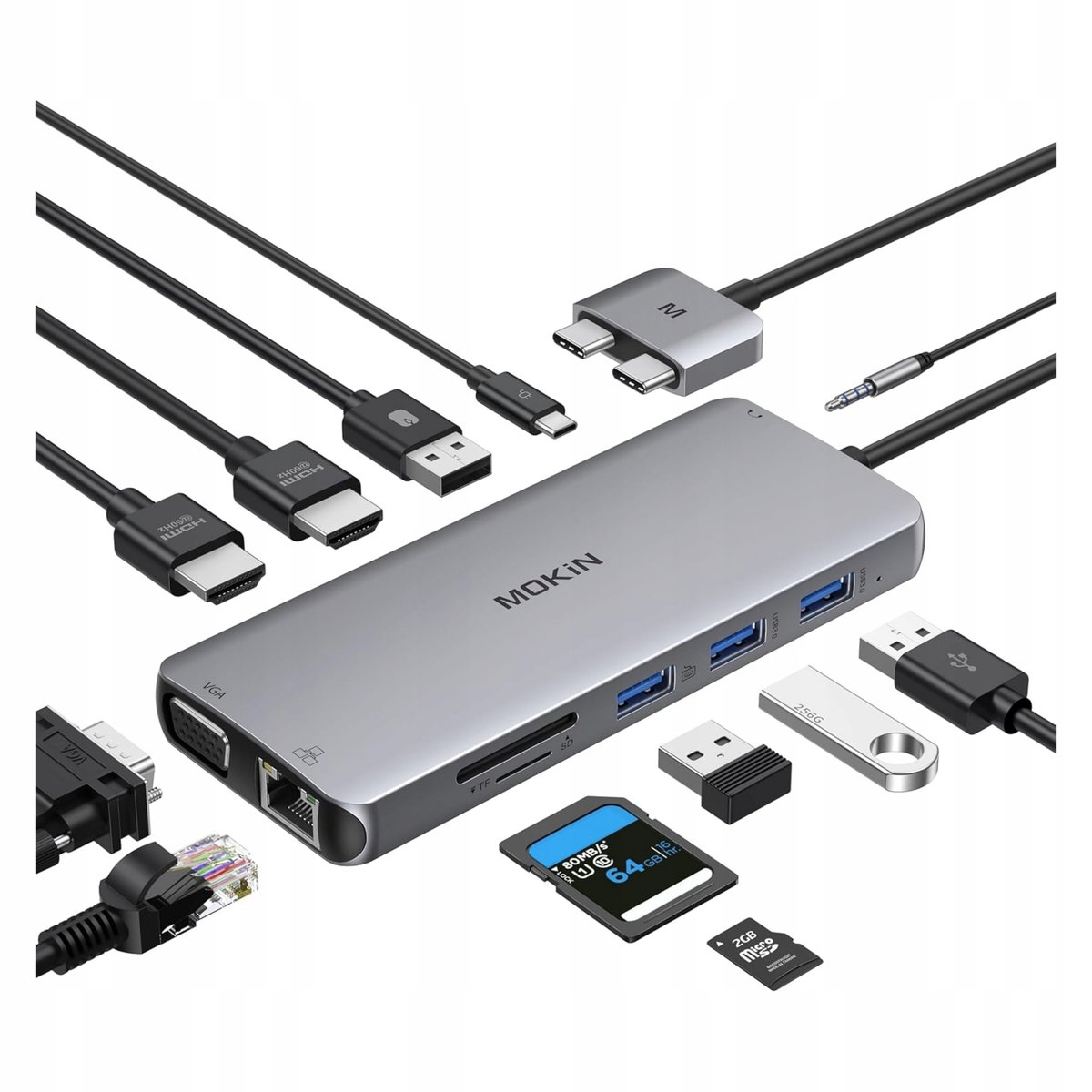 Adapter Hub Usb-C 12W2 Dual Monitor Hdmi Vga Pd100W Ethernet Sd Tf ...