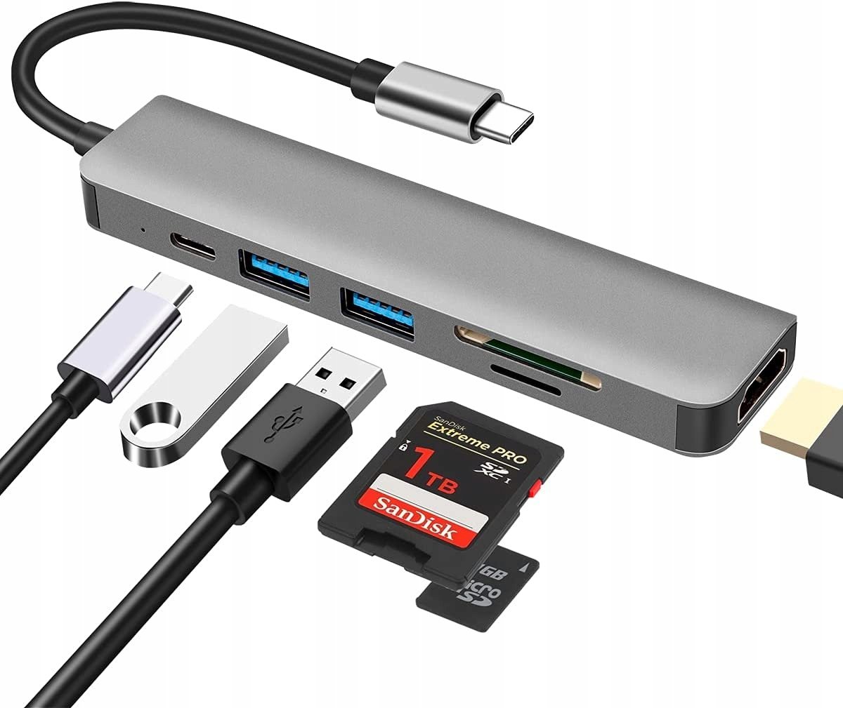 Adapter Hub USB C USB 3.0 Czytnik TF HDMI 4K 6W1Mac PD - Inna marka | Sklep EMPIK.COM