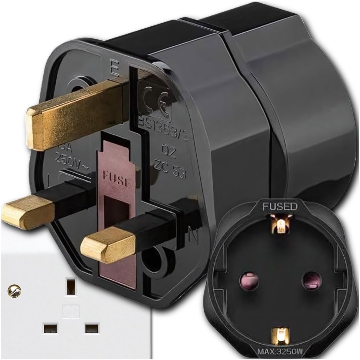 ADAPTER PODRÓŻNY PRZEJŚCIÓWKA GNIAZDO EU ANGLIA POLSKA BEZPIECZNIK ...