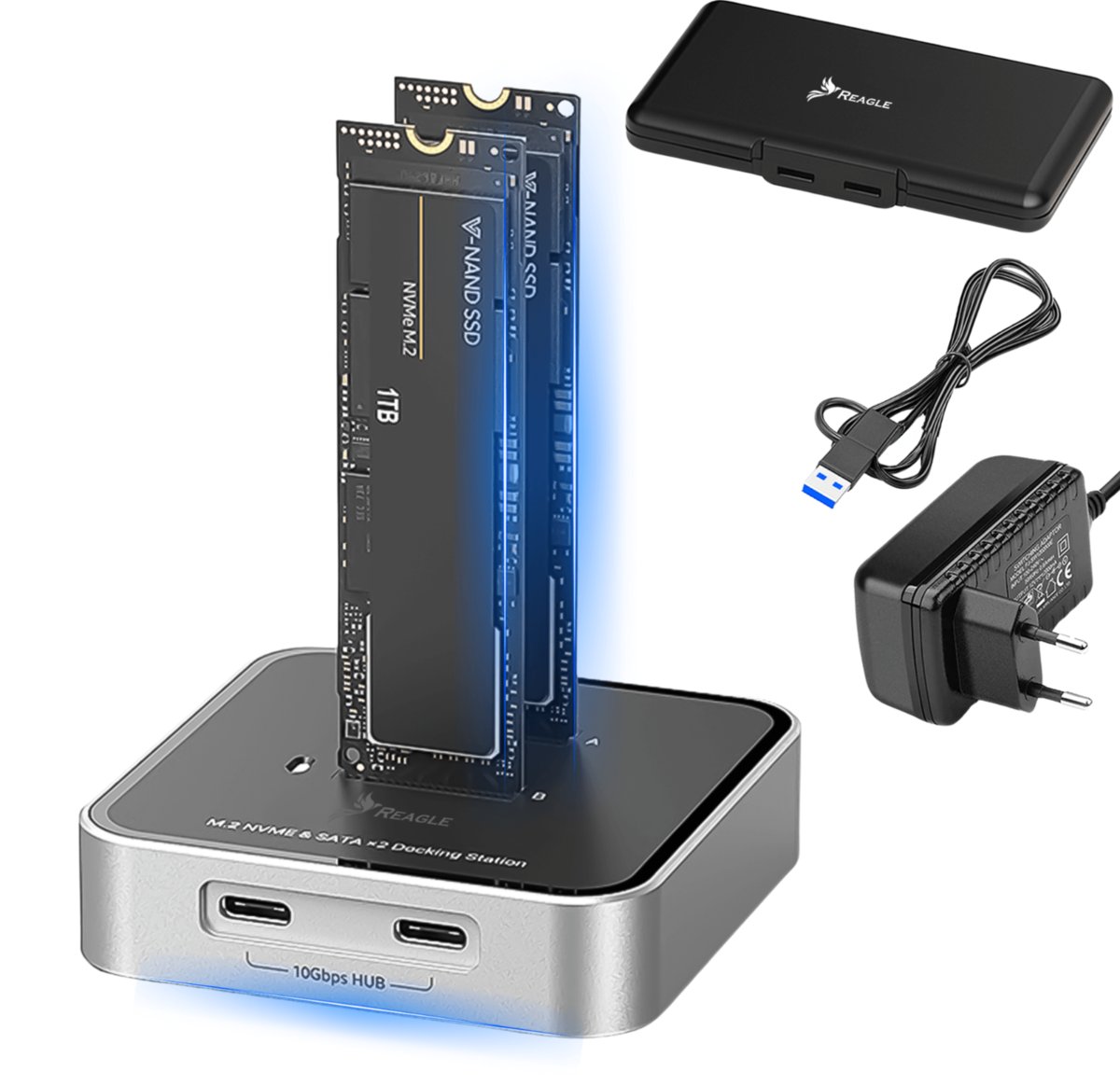 ADAPTER SSD m.2 NVME PCIe SATA NGFF KIESZEŃ NA 2 DYSKI M2 USB 3.2 USB-C ...