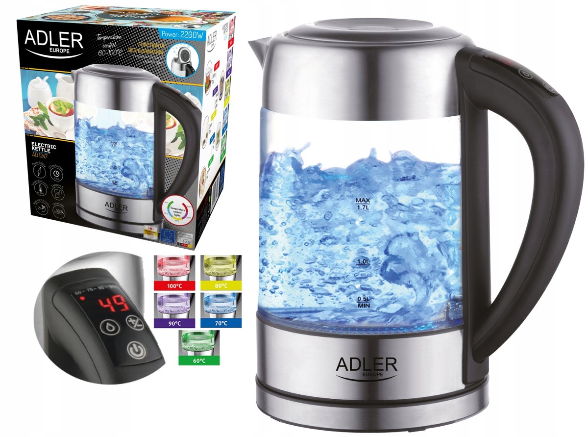 Adler Czajnik Elektryczny Szklany Led 1,7L Regulacja Temperatury 2200W 1247 - Adler | AGD Sklep ...