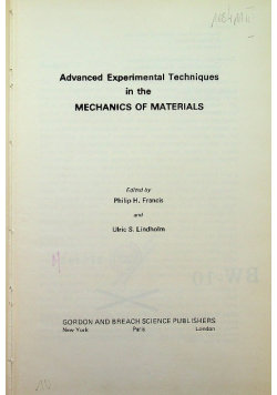 Advanced Experimental Techniques in the Mechanics of Materials ...