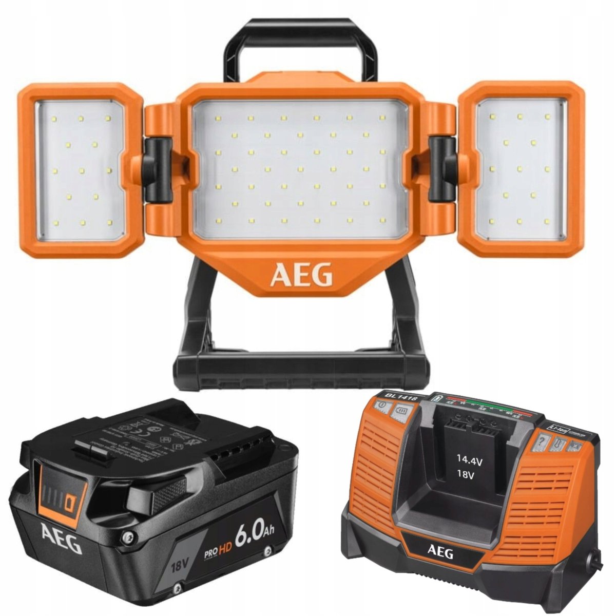 AEG Warsztatowa Lampa LED 18V + Ładowarka BL1418 + Akumulator 6.0Ah ...