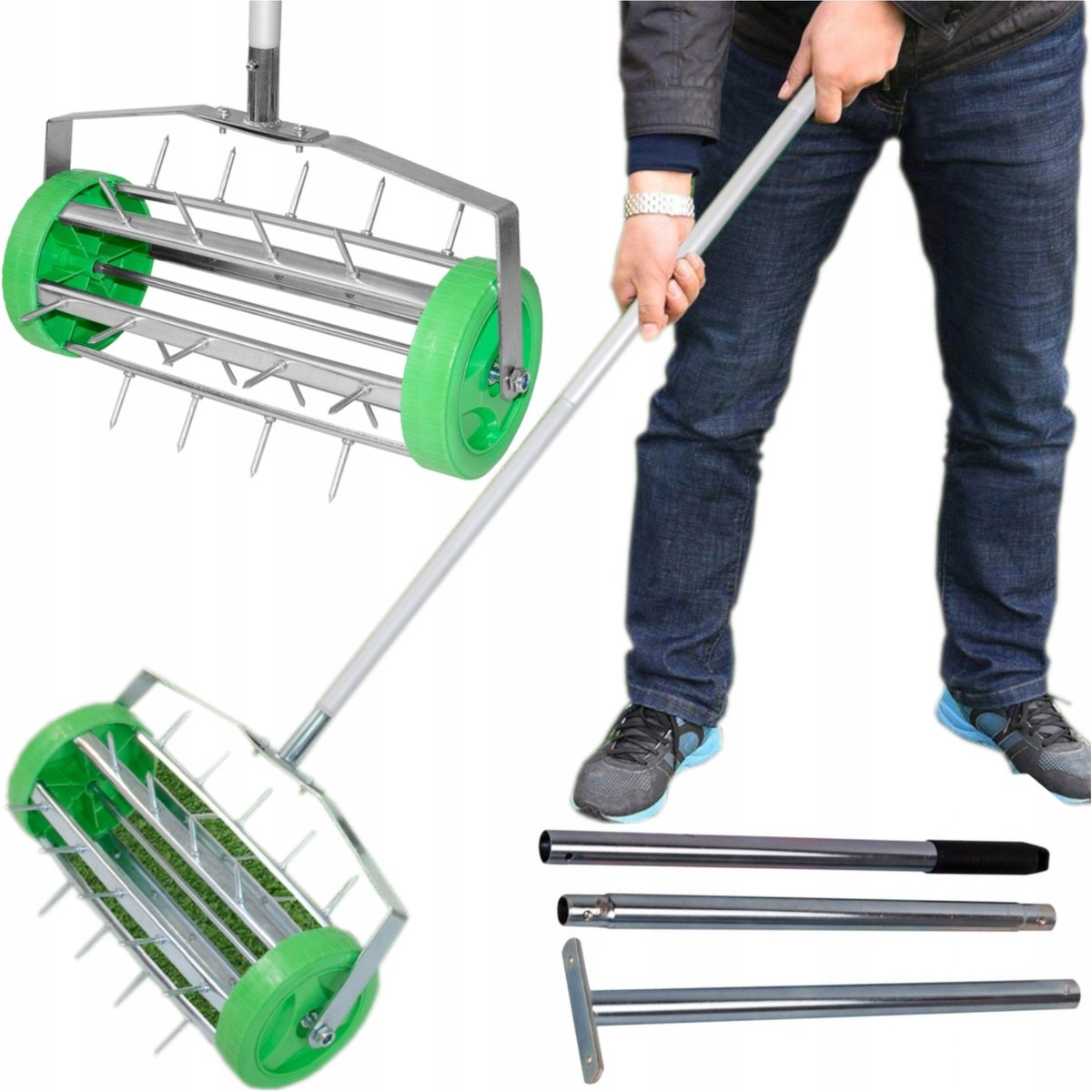 AERATOR RĘCZNY Z FUNKCJĄ WERTYKULATORA NA KOŁACH Z TRZONKIEM 43cm - Rabino | Sklep EMPIK.COM