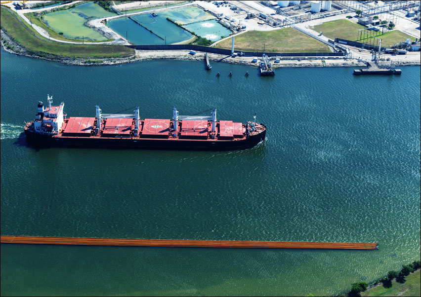 Aerial view in 2014 of the Houston Ship Channel and surrounding energy ...