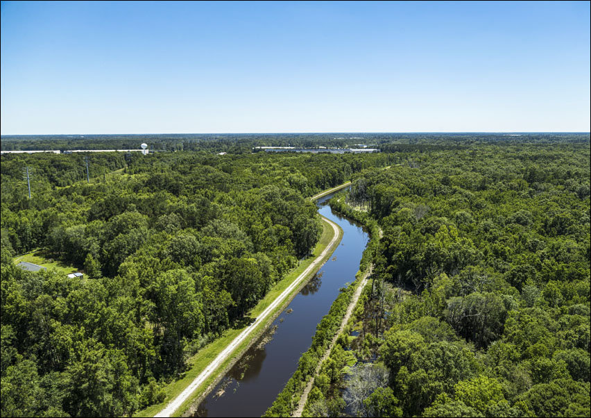 Aerial view of the Pipe Makers Canal, which winds through marshes in Savannah, Georgia, Carol ...