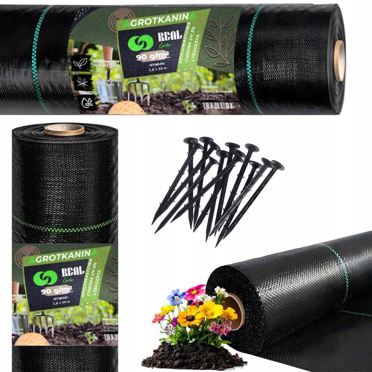 AGROWŁÓKNINA 90G 1,6 x50m CZARNA UV AGROTKANINA MATA ANTYCHWASTOWA + KOŁKI - Real Garden | Sklep ...