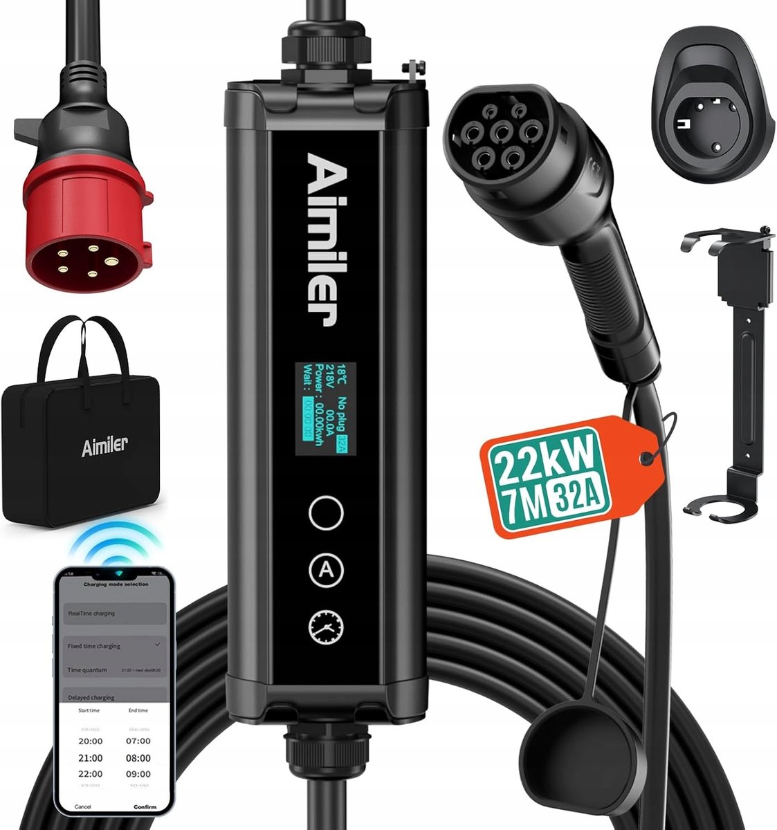 AIMILER Wallbox stacja ładująca 22 kW aplikacja 3-fazowa 400V 16-32 A ...