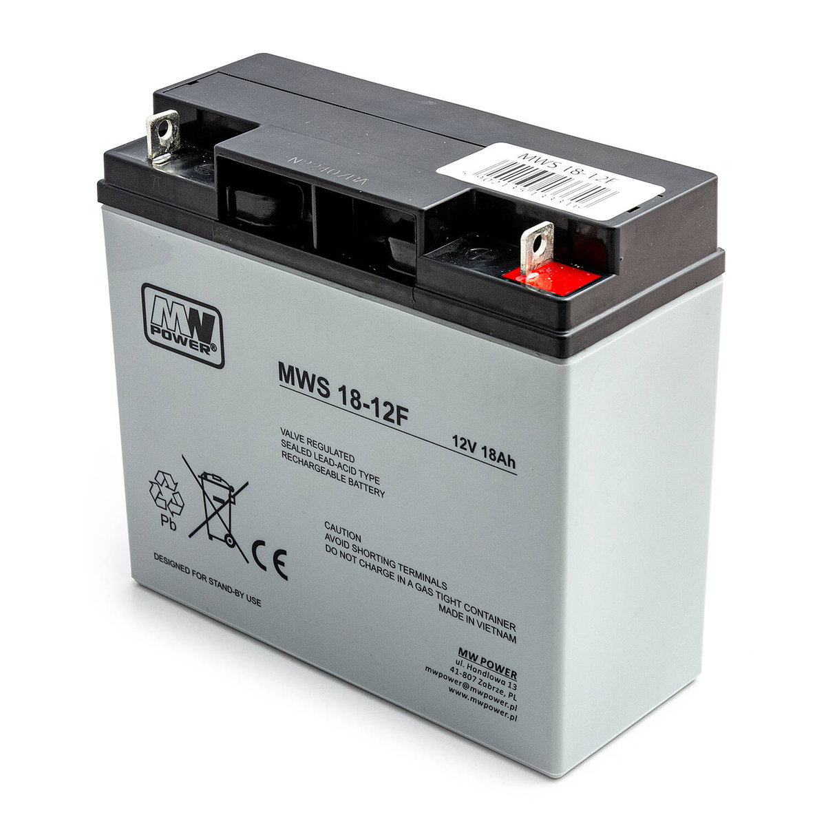 Akumulator MW Power MWS 18-12F 12V 18Ah AGM do UPS Kosiarki Alarmu Systemów alarmowych - Inna ...