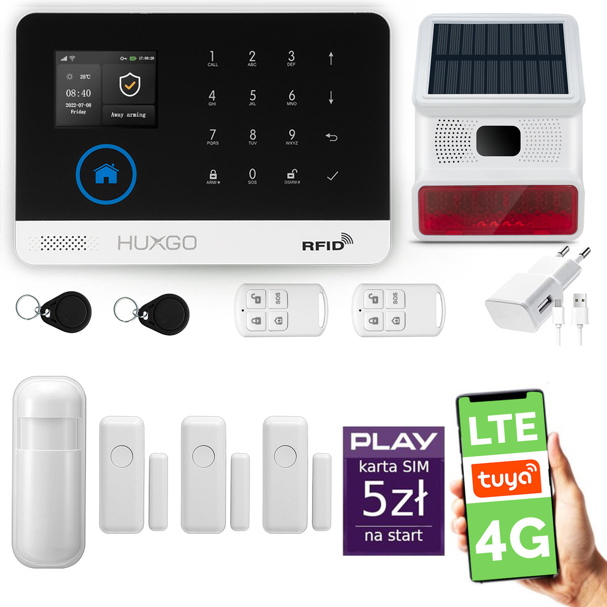 ALARM BEZPRZEWODOWY WIFI + GSM 4G - SYSTEM ALARMOWY HUXGO HXA003 4G B D3 BS Z APLIKACJĄ TUYA ...