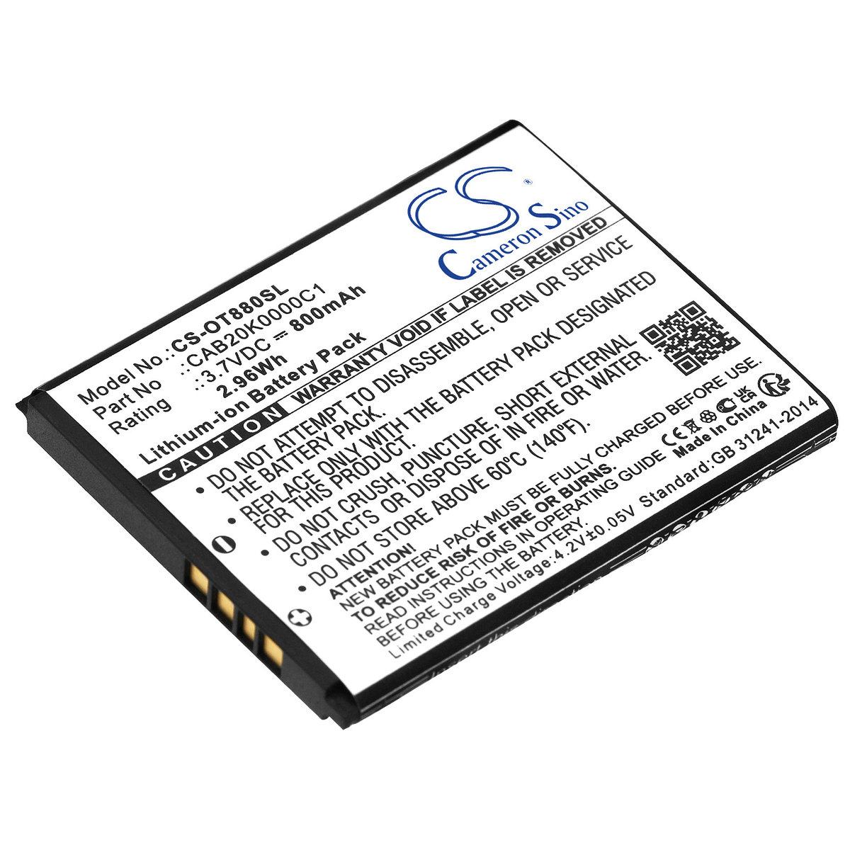 Alcatel One Touch 880 / CAB3122001C1 800mAh 2.96Wh Li-Ion 3.7V (Cameron ...