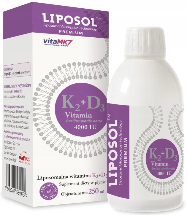 Aliness Liposol K2 + D3 4000 IU 250 ml Krzepnięcie Krwi Zdrowe Kości ...