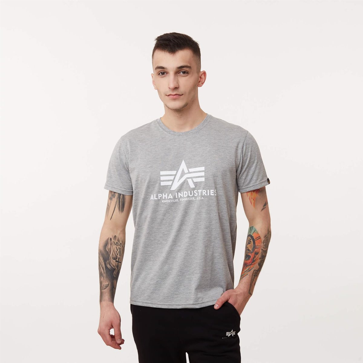 Alpha Industries BASICS T-SHIRT GREY HEATHER - M - Alpha Industries ...
