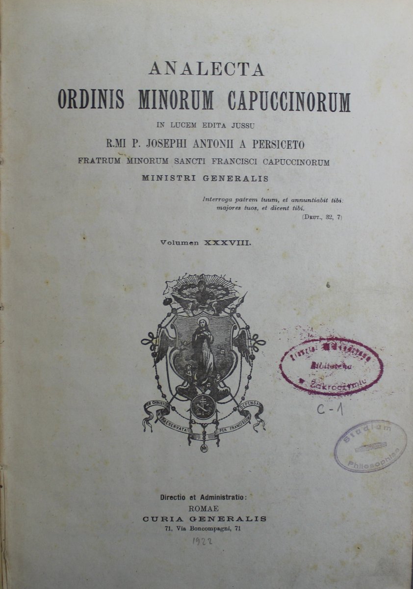 Analecta Ordinis Fratrum Minorum Capuccinorum 1922r - W opisie ...
