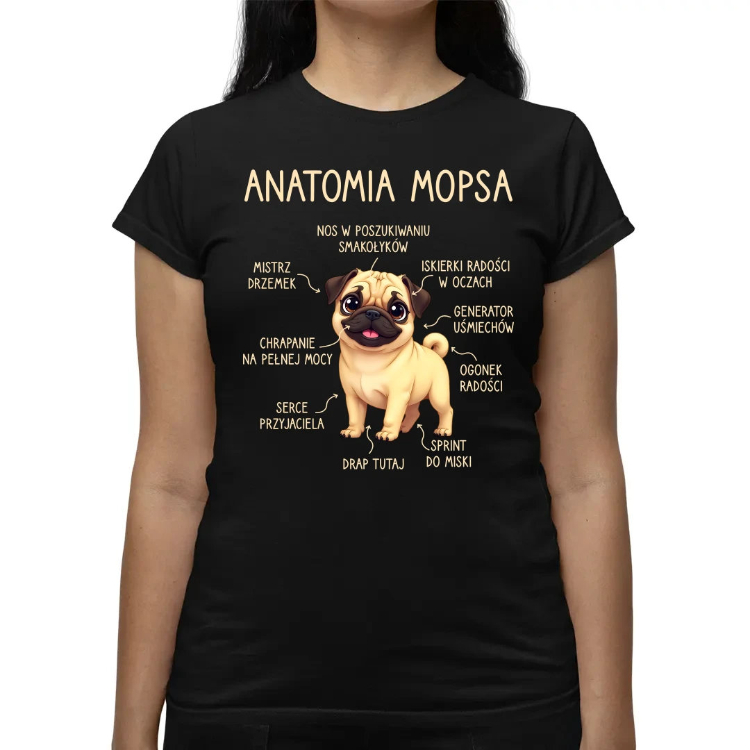 Anatomia mopsa - damska koszulka na prezent - Koszulkowy | Moda Sklep ...