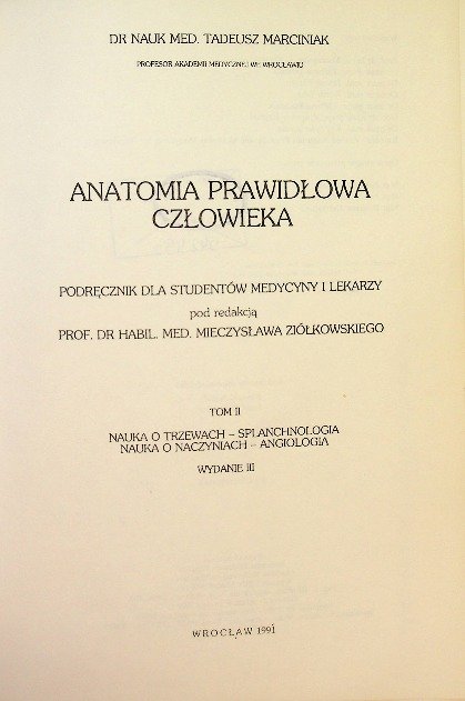 Anatomia prawidłowa człowieka Tom II - Marciniak Tadeusz | Książka w Empik