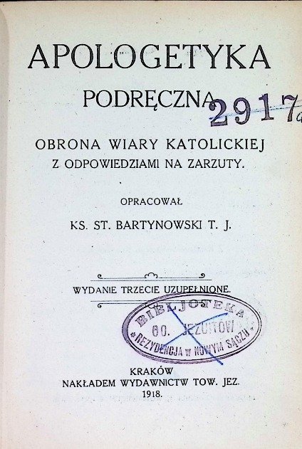 Apologetyka Podręczna 1918 r. - Opracowanie zbiorowe | Książka w Empik