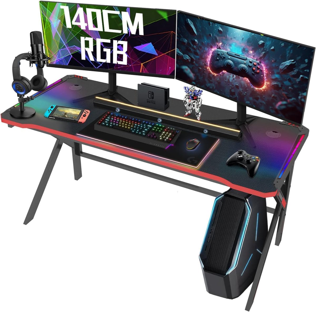 Arespark Biurko Gamingowe Ergonomiczne Stół RGB Świecący dla Graczy ...
