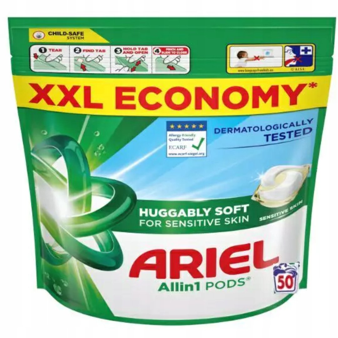 ARIEL ALL IN 1 PODS SENSITIVE SKIN – KAPSUŁKI DO PRANIA 50 PRAŃ - Ariel ...