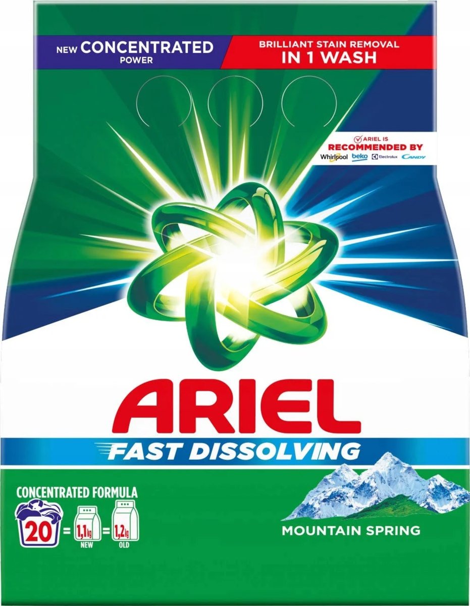 Ariel Fast Dissolving Mountain Spring Proszek Do Prania 1,1Kg (20 Prań ...