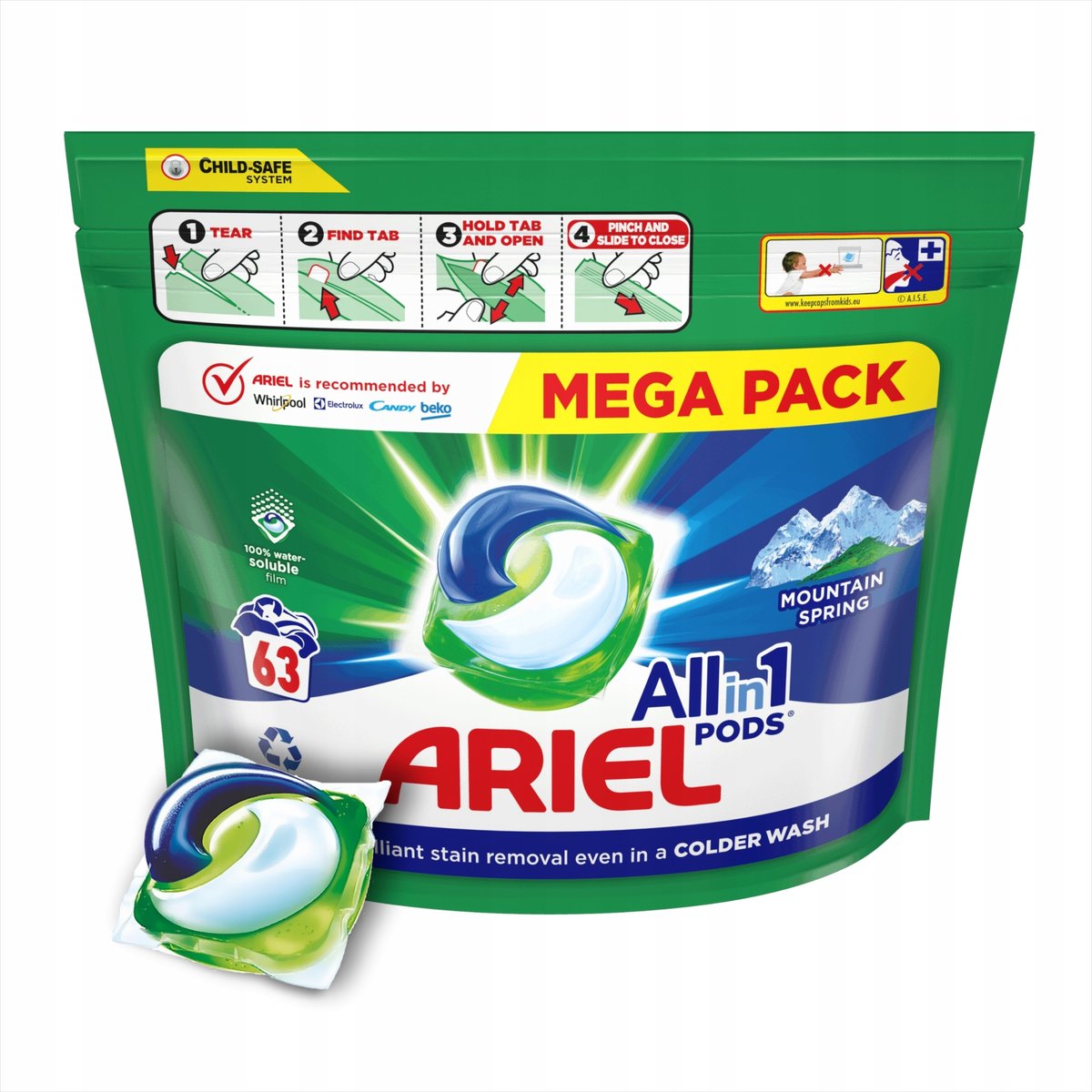 Ariel Pods Kapsułki do prania Mountain spring 63 - Ariel Professional ...