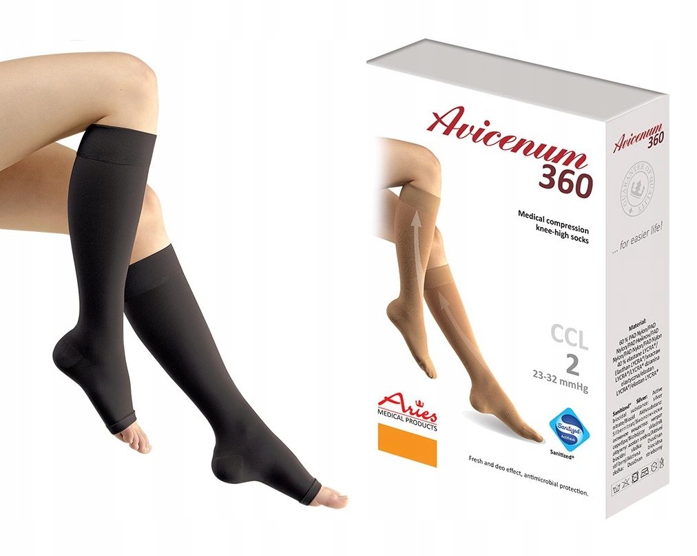 Aries Avicenum 360 Podkolanówki Uciskowe Ccl2 Czarne Otwarte M Normal ...