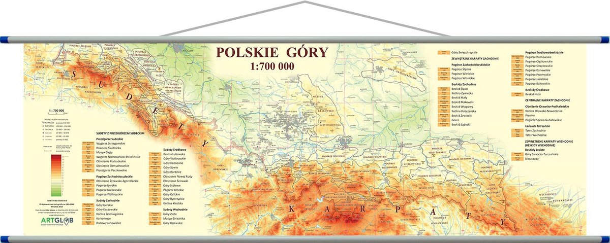 ArtGlob, Polskie góry mapa ścienna, 1:700 000 - Opracowanie zbiorowe ...