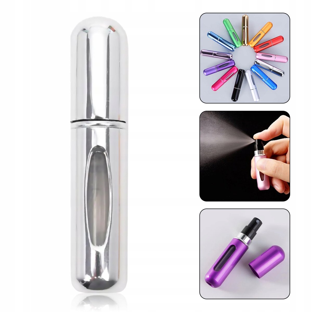 ATOMIZER DO PERFUM PERFUMETKA na perfumy dozownik butelka 5 ml srebrna ...