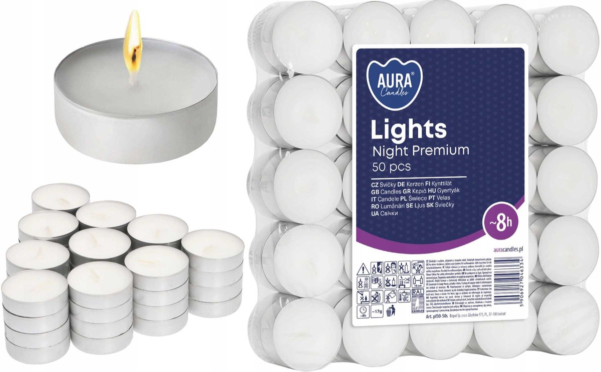 AURA Świece Lights Night Premium 8h 50 szt. pf30-50s - Bispol | Sklep ...