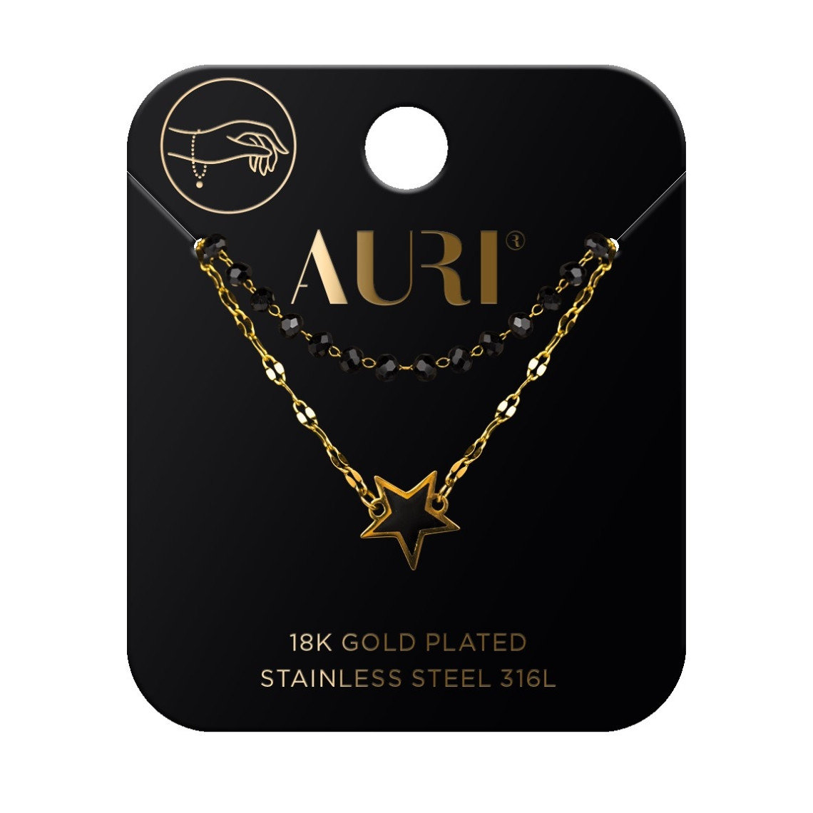 Auri, Bransoletka Czarne Koraliki i Gwiazdka - Auri | Moda Sklep EMPIK.COM