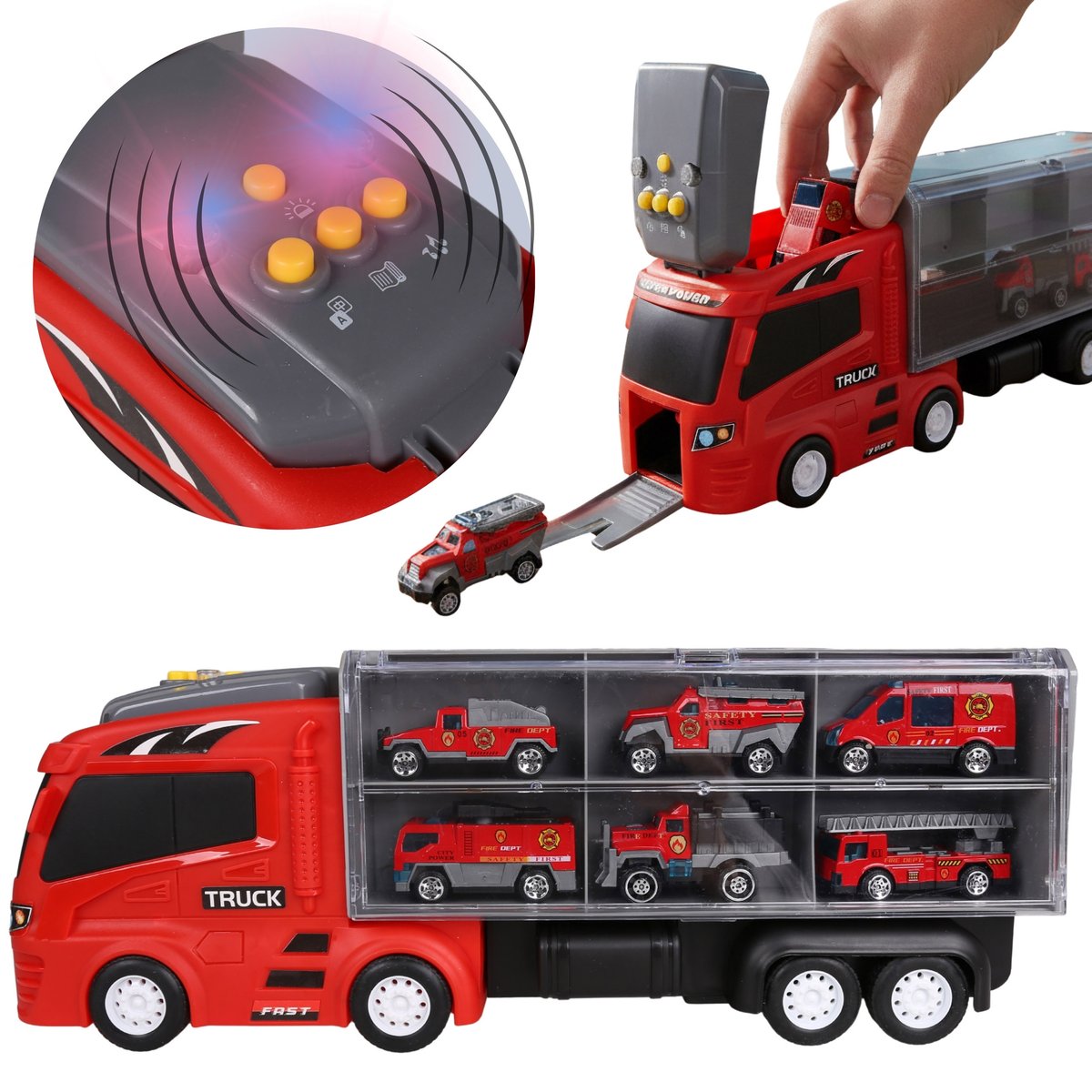 Auto ciężarowe TRANSPORTER z 6 samochodami + akcesoria, LAWETA dla ...