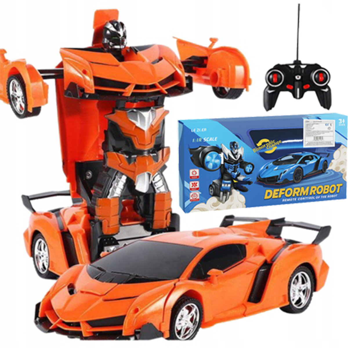 Auto Robot 2w1 Samochód Sterowany RC Światło Dźwięk Pilot Pomarańczowy ...