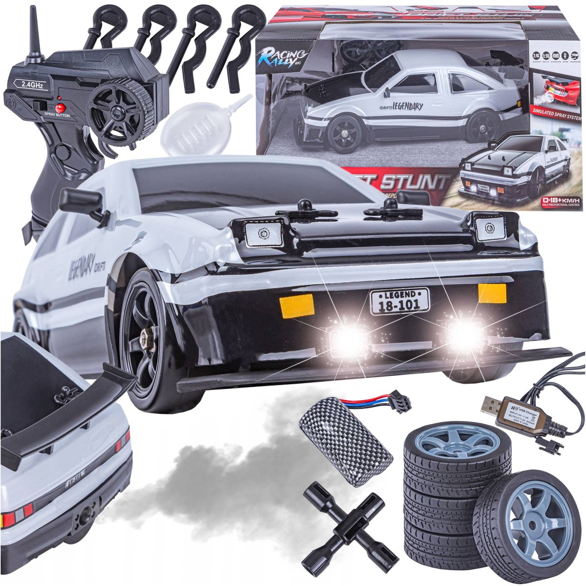 Auto Zdalnie Sterowane Dla Dzieci Do Driftu 18km/h Napęd 4x4 Dym LED ...