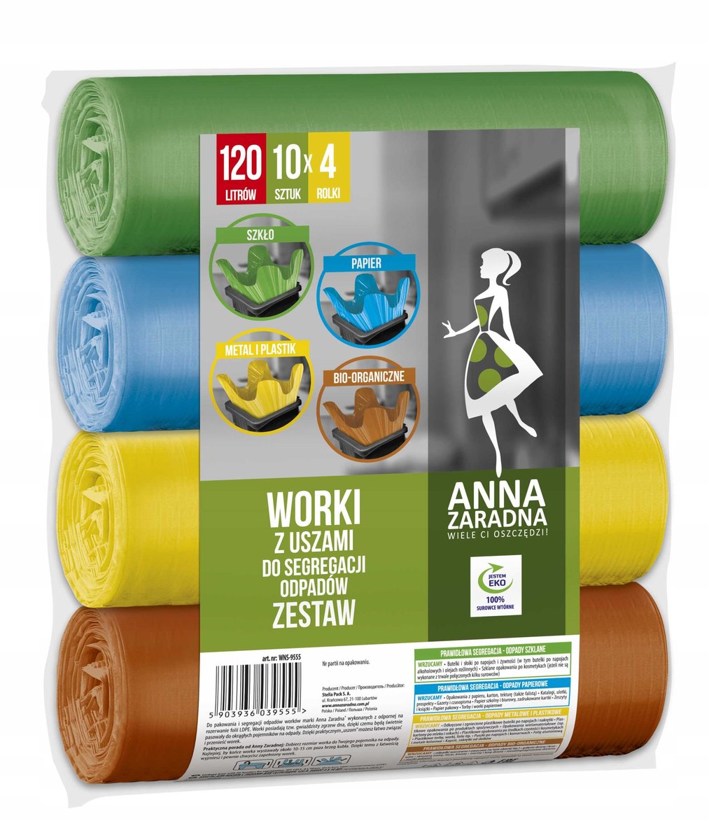 AZ Worki z uszami do segregacji odpadów ZESTAW 120L 4x10szt - Anna ...