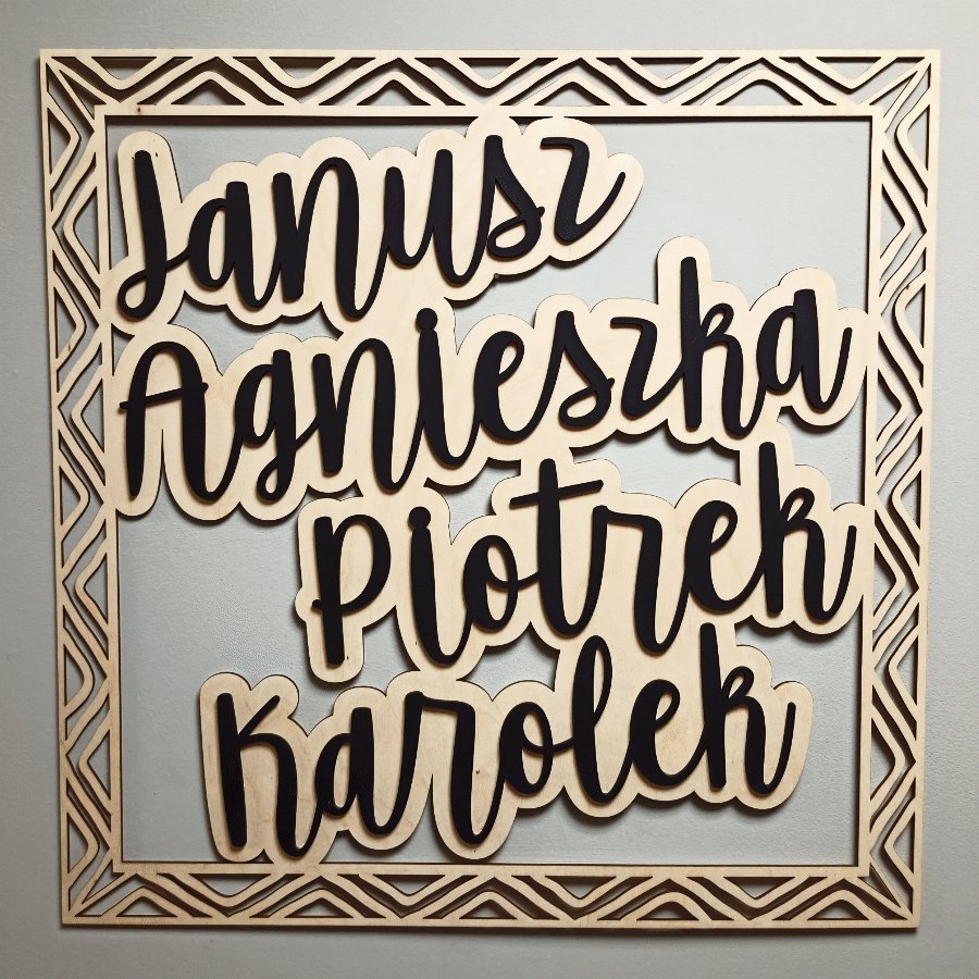 Aztecki Kwadrat - Drewniany Napis Z Imionami Z Efektem 3D, Ozdoba Na ...