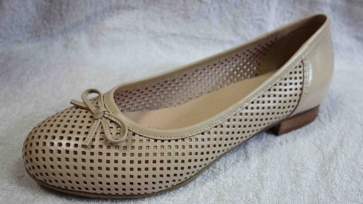 Balerinki Beż Ażurek Bardzo Szerokie Teg K 44 - Polskie buty | Moda Sklep EMPIK.COM