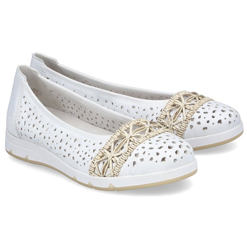 Baleriny damskie ażurowe Rieker L3062-80 WHITE 38 - Rieker | Moda Sklep EMPIK.COM