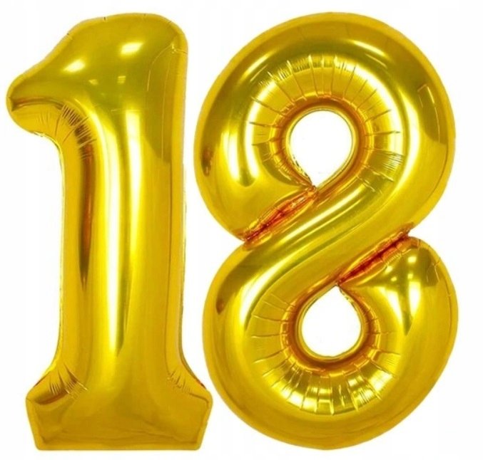 BALON 18 OSIEMNASTKA FOLIOWY ZŁOTY W KSZTAŁCIE LICZBY 18 NA URODZINY ...